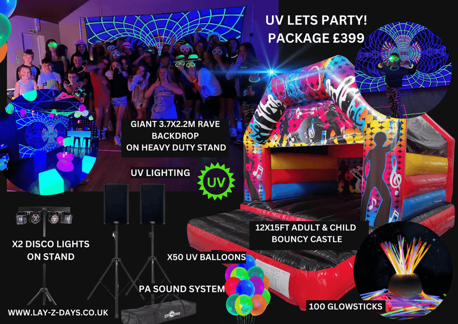 UV Glow in the dark lets party venue package| Lay-z-days Event's™
