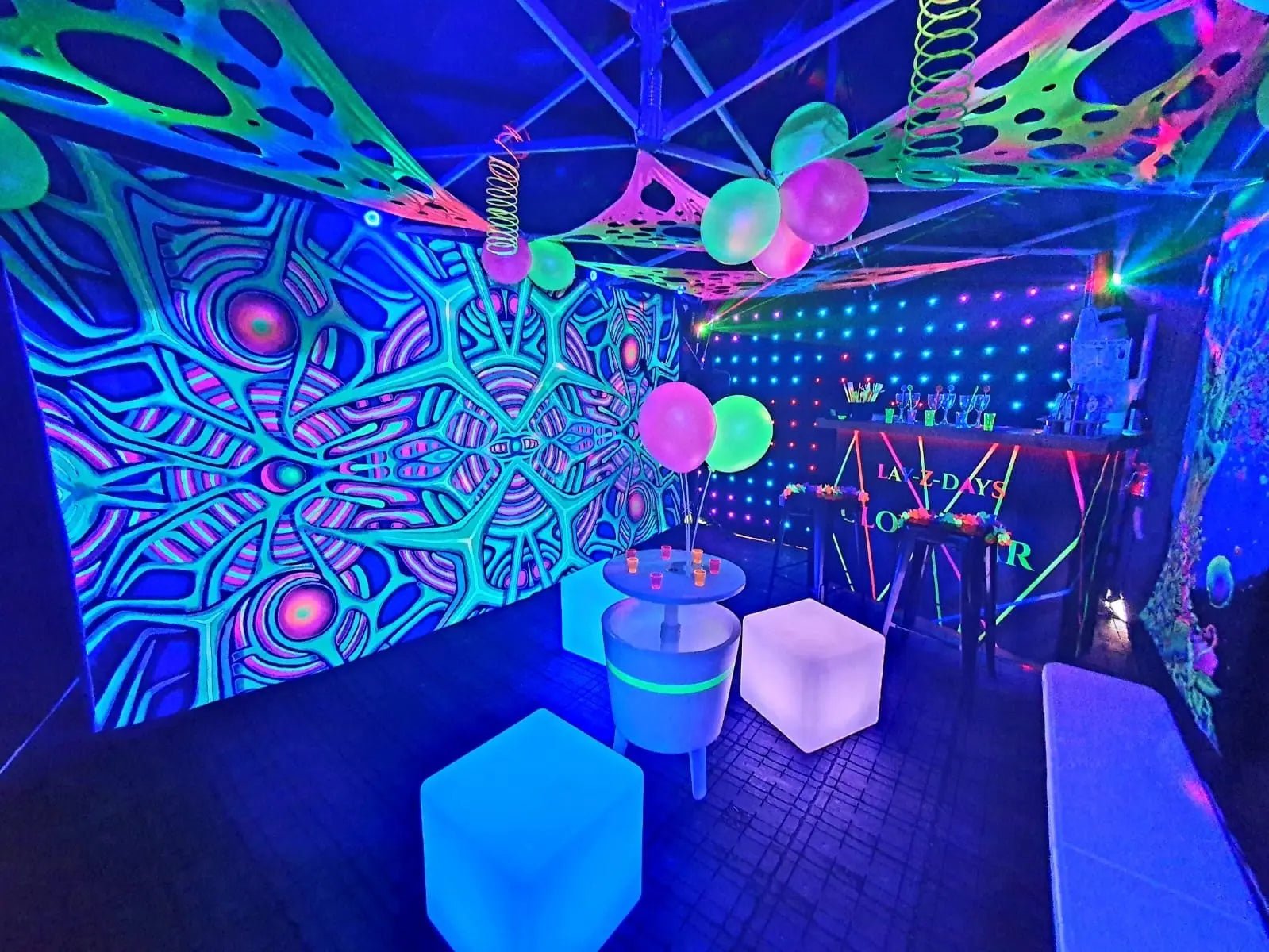 Uv Neon Psychedelic Glow in the dark party Backdrop & stand hire| Lay-z ...